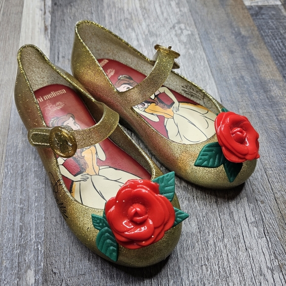 Mini Melissa | Shoes | Mini Melissa X Disney Belle Mary Jane Shoes Gold ...